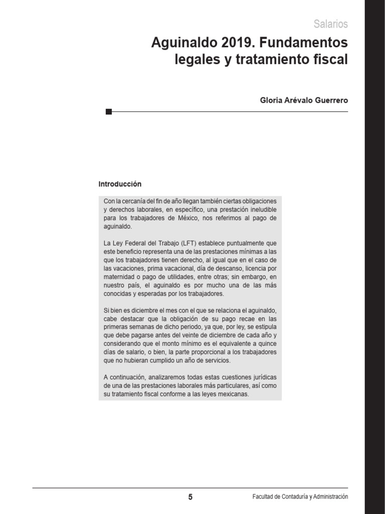 Aguinaldo 2019 Fundamentos Legales y Tratamiento Fiscal | PDF | Derecho laboral | Salario