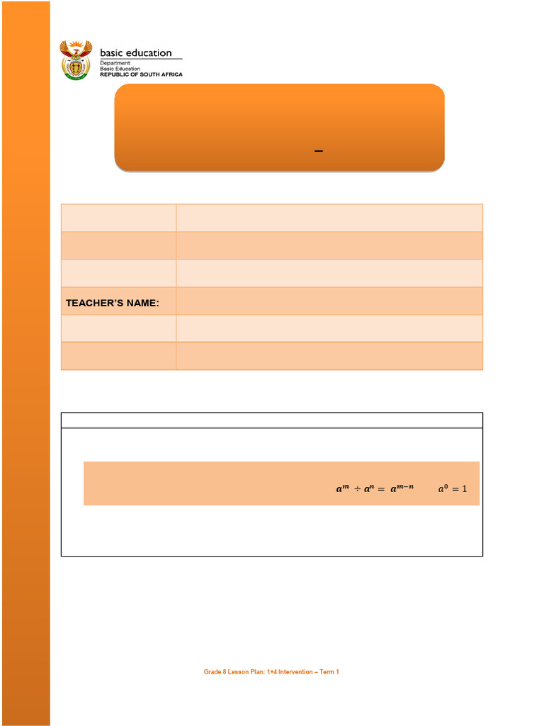 Grade 8 EXPONENTS Lesson 6 | PDF | Lesson Plan | Exponentiation