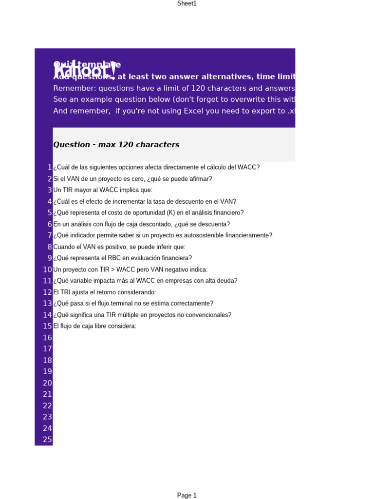 Kahoot Quiz Spreadsheet Template | PDF | Sector privado | Dinero