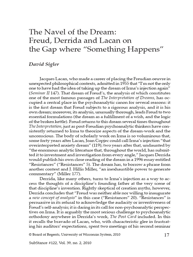 David Sigler - The Navel of The Dream Freud, Derrida and Lacan On The ...
