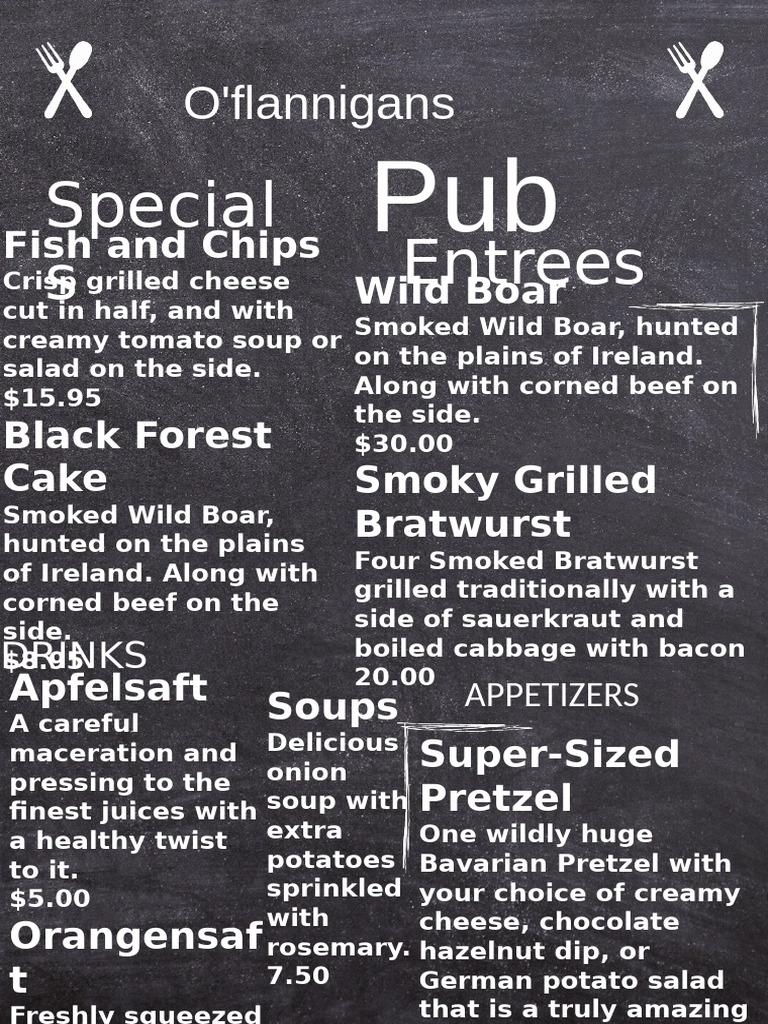O'Flannigans Pub Menu: Appetizers & Entrees | PDF