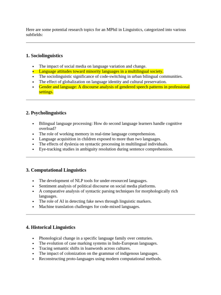 MPhil Linguistics Research Topics | PDF | Linguistics | Multilingualism