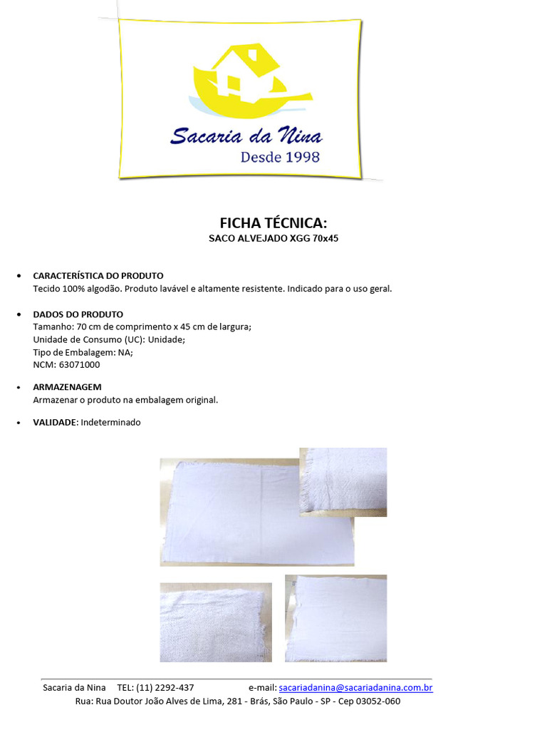 Sacaria Alvejada XGG 70x45 cm | PDF