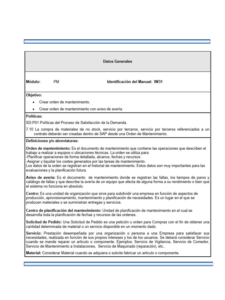 Creación de Orden de Mantenimiento IW31 | PDF | Planificación | Información