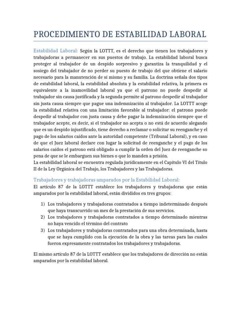 Procedimiento de Estabilidad Laboral | PDF | Apelación | Derecho laboral
