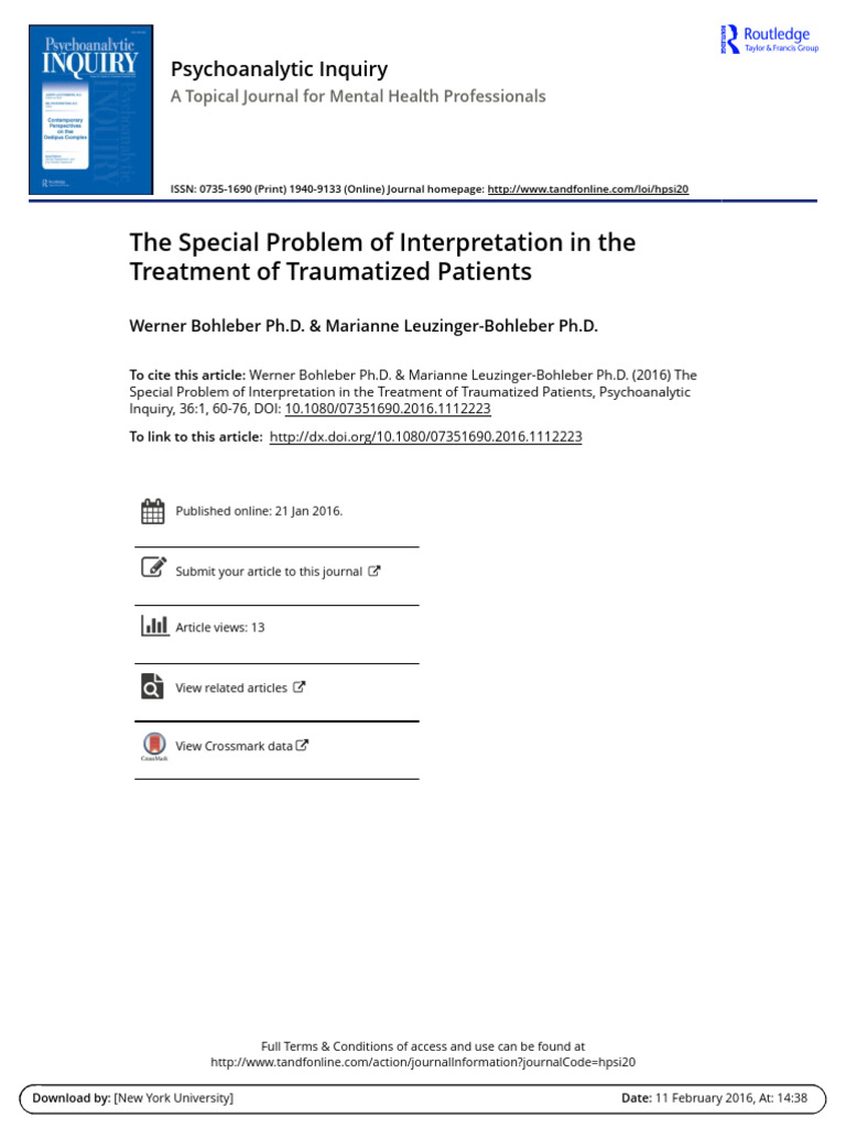 Werner Bohleber - The Special Problem of Interpretation in The ...