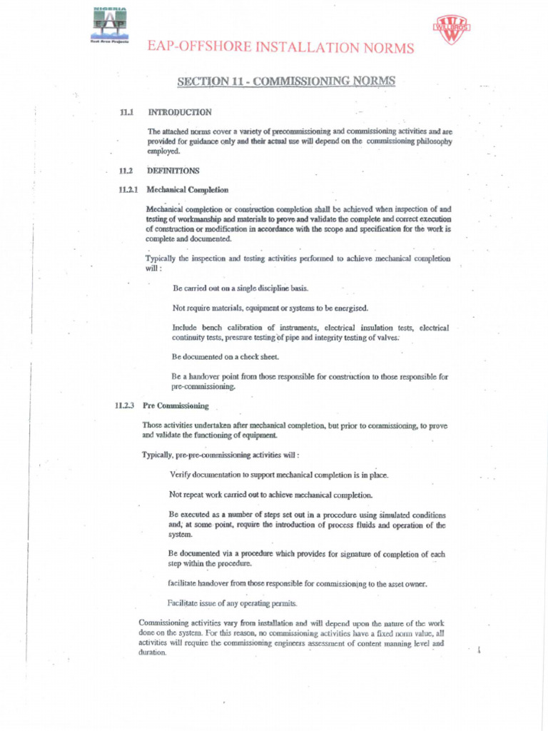 EAP Offshore Installation Norms-Commissioning | PDF