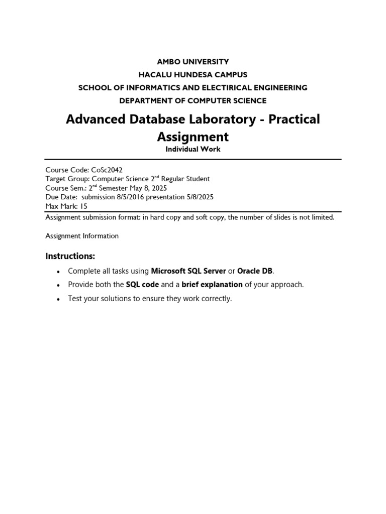Individual Advanced Database Laboratory Practical Assignment | PDF | Databases | Database ...