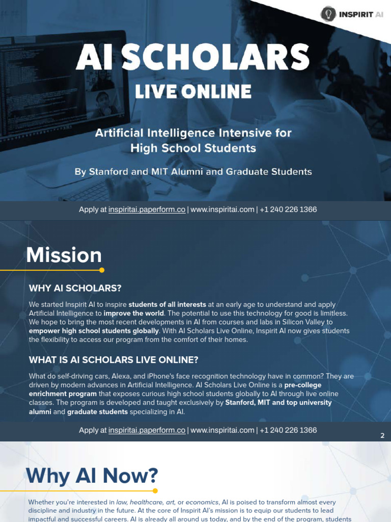 Inspirit AI Scholars Brochure Summer and Fall 2025 | PDF | Artificial ...