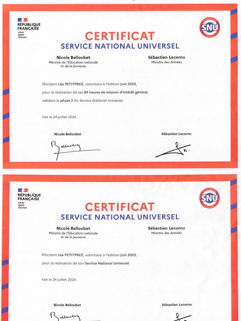 Certificat Snu | PDF