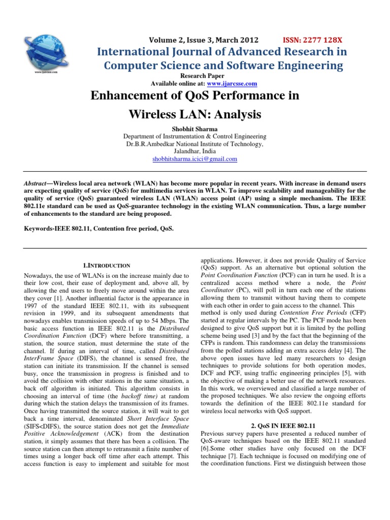 Enhancement of Qos Performance in Wireless Lan: Analysis | PDF ...