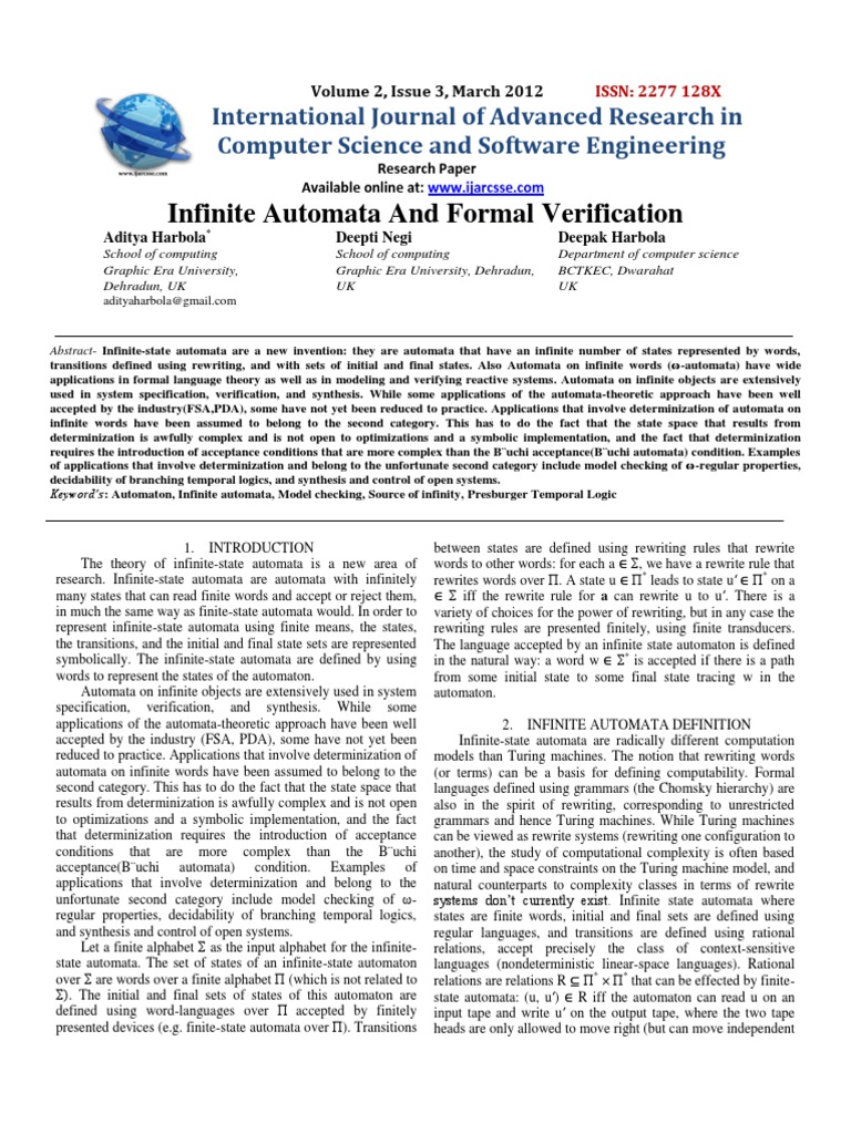 Infinite Automata and Formal Verification | PDF | Formal Verification ...