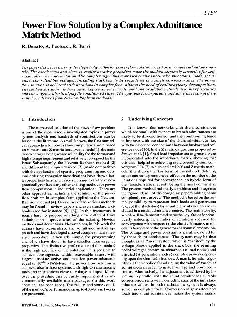 Int Trans Elec Energy Syst - 2007 - Benato - Power Flow Solution by A ...