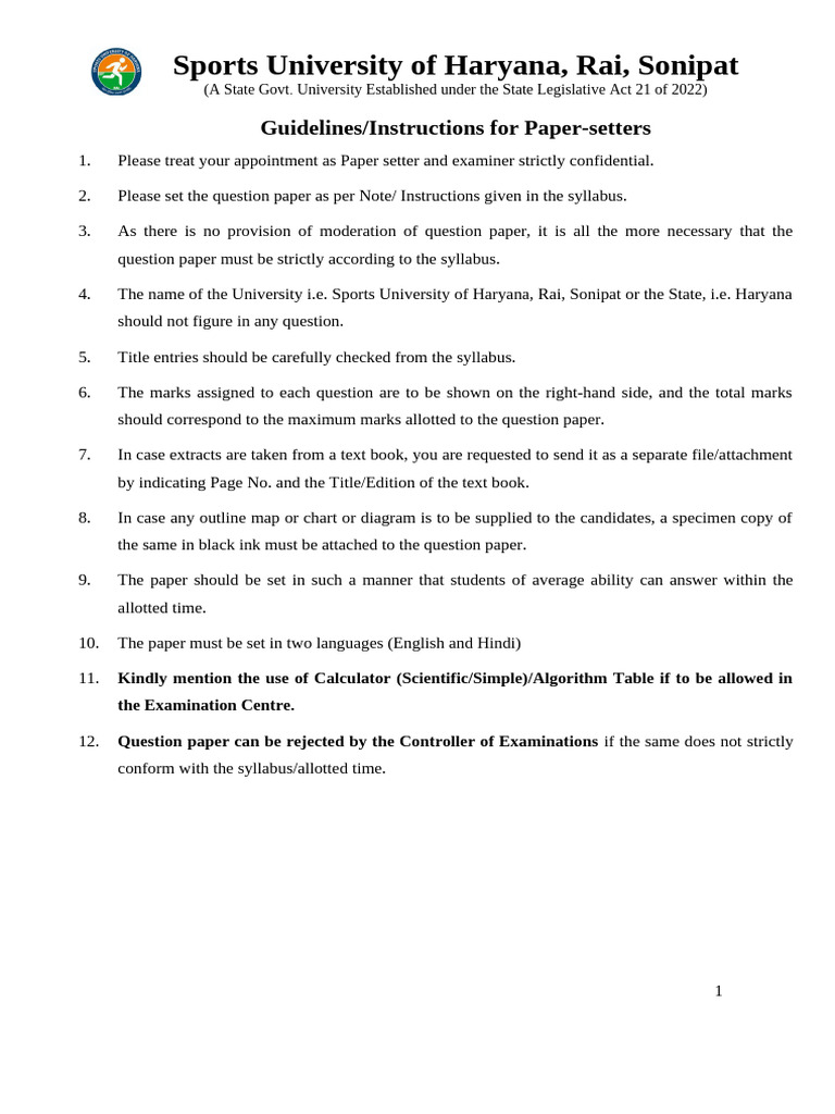 Guidelines for Paper Setters | PDF
