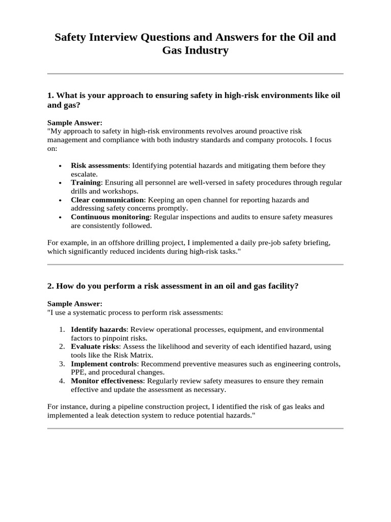 Oil and Gas Safety Interview Insights | PDF | Safety | Risk Assessment