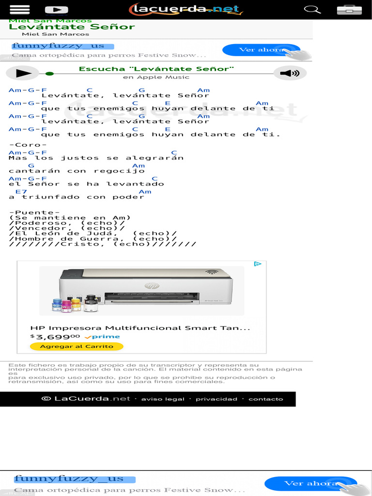LEVANTATE SEÑOR, Miel San Marcos Acordes | PDF