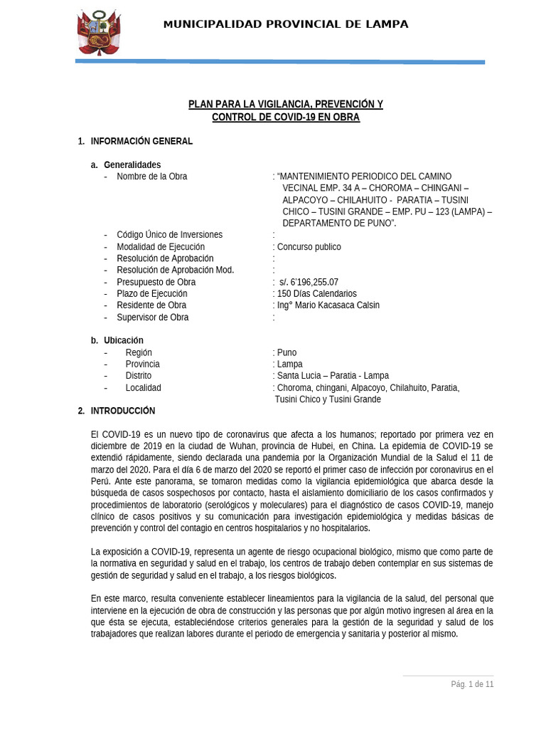 PLAN COVID - Lampa | PDF | Lavado de manos | Estado de emergencia