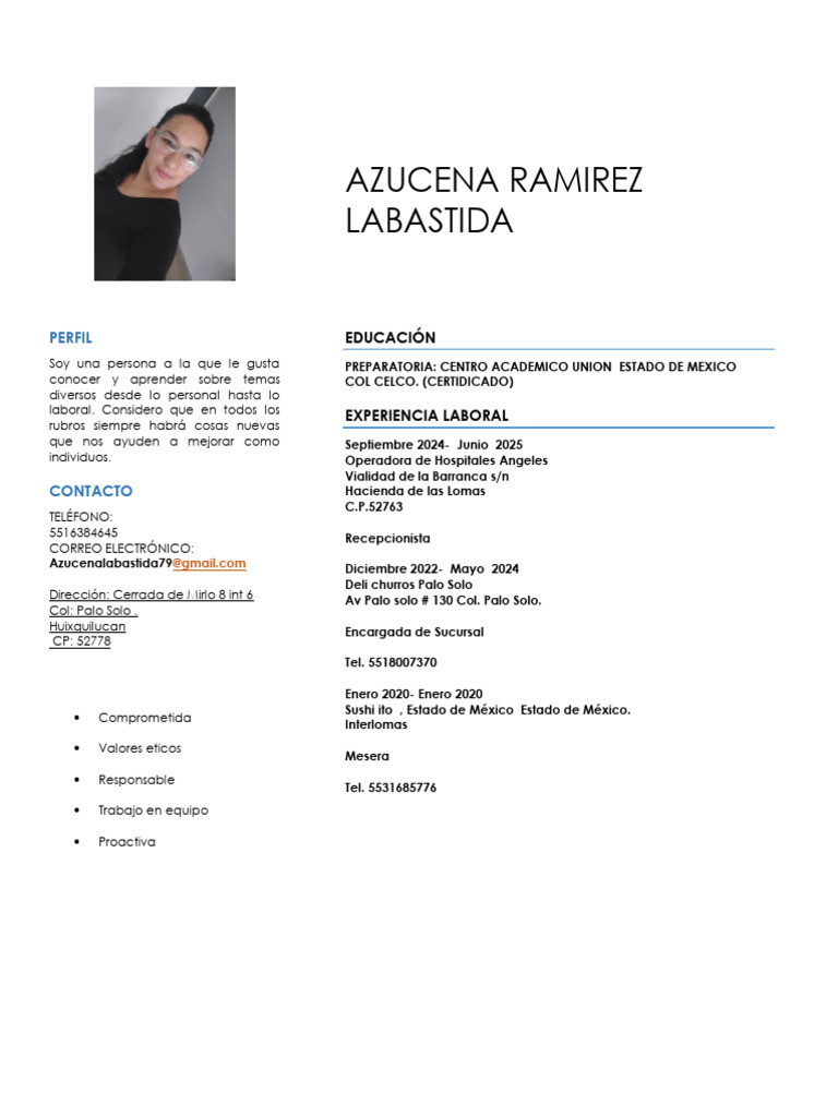 Curriculum Azucena | PDF