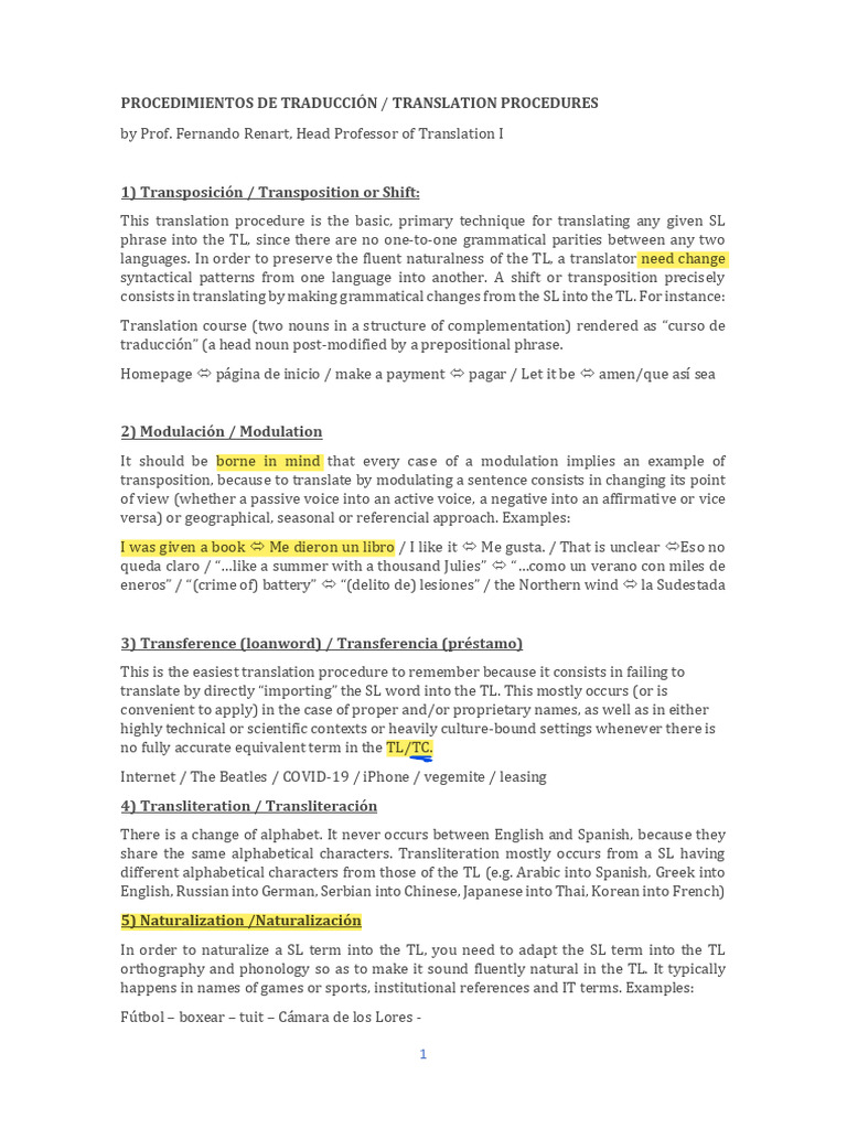 Procedimientos de Traducción - Translation Procedures | PDF | Translations | Idiom