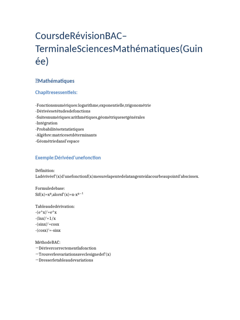 Cours Complet Revisions BAC Guinee | PDF | Mathématiques