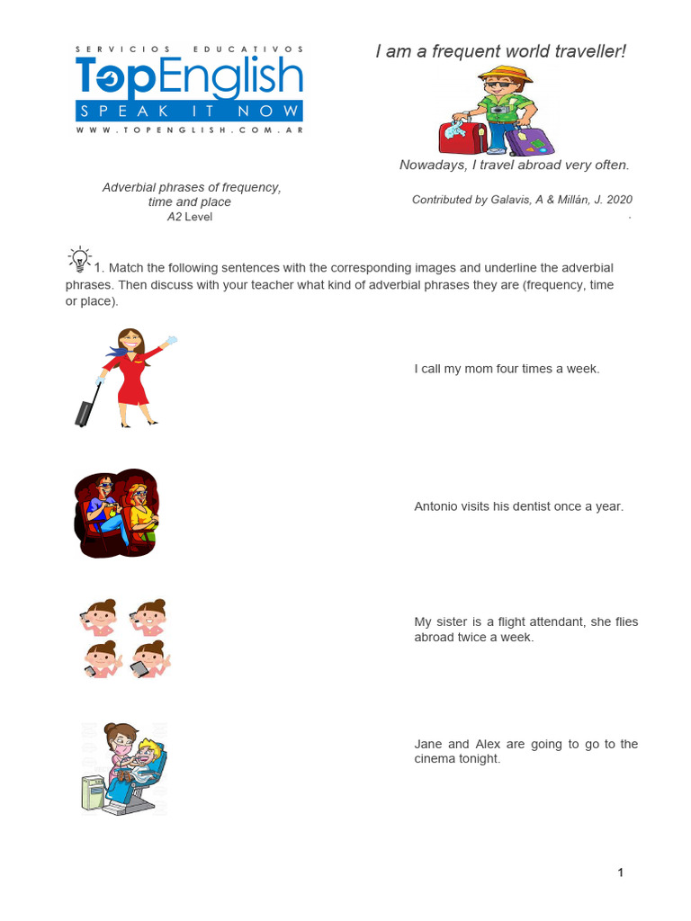 Adverbial Phrases of Frequency Time and Place A2 Level | PDF | Adverb | Syntax