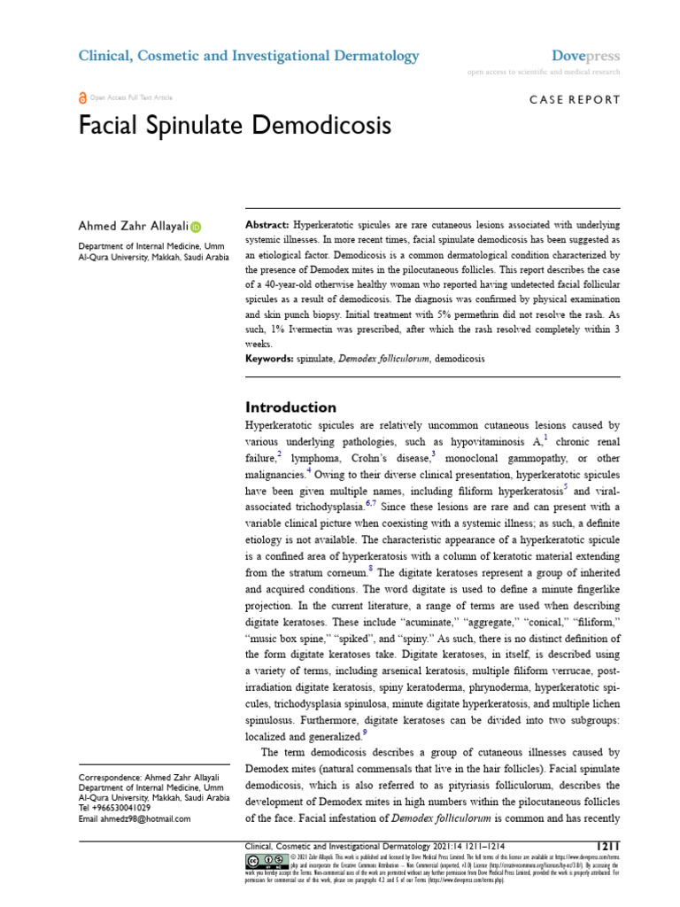 Facial Spinulate Demodicosis | PDF | Clinical Medicine | Dermatology