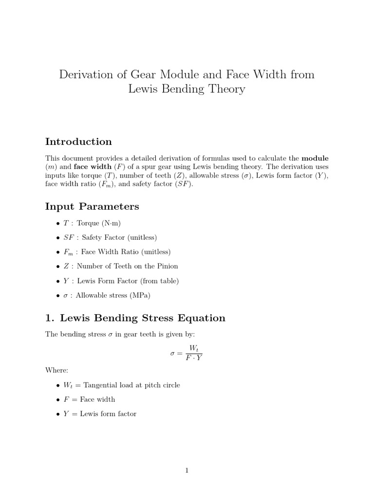 Calculate Gear Module and Face Width | PDF | Gear | Bending