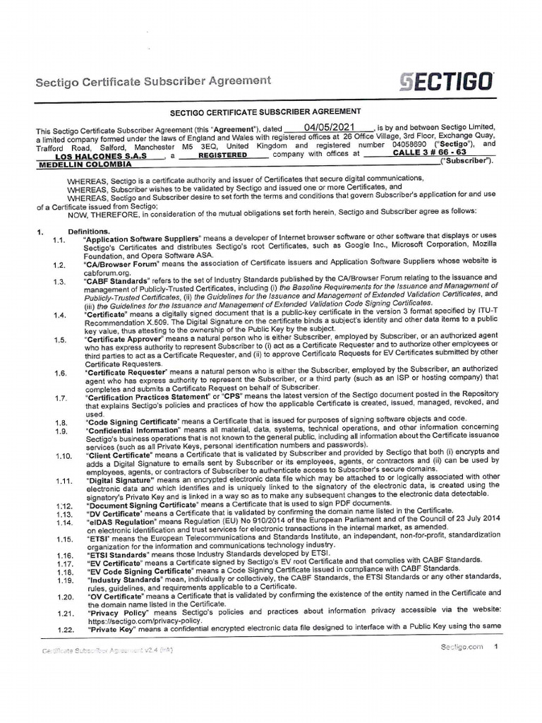 Certificate Subscriber Agreement v2.4 | PDF