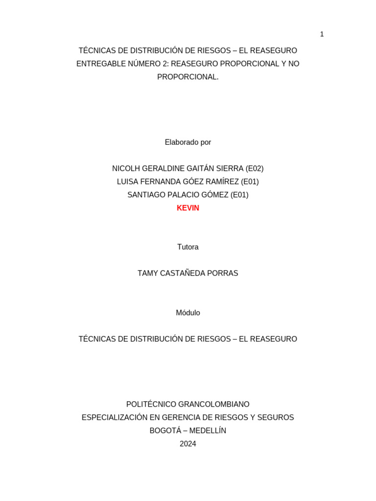 Entrega 2 - Tecnicas de Distribución Del Riesgo - Reaseguro | PDF | Reaseguro | Seguro