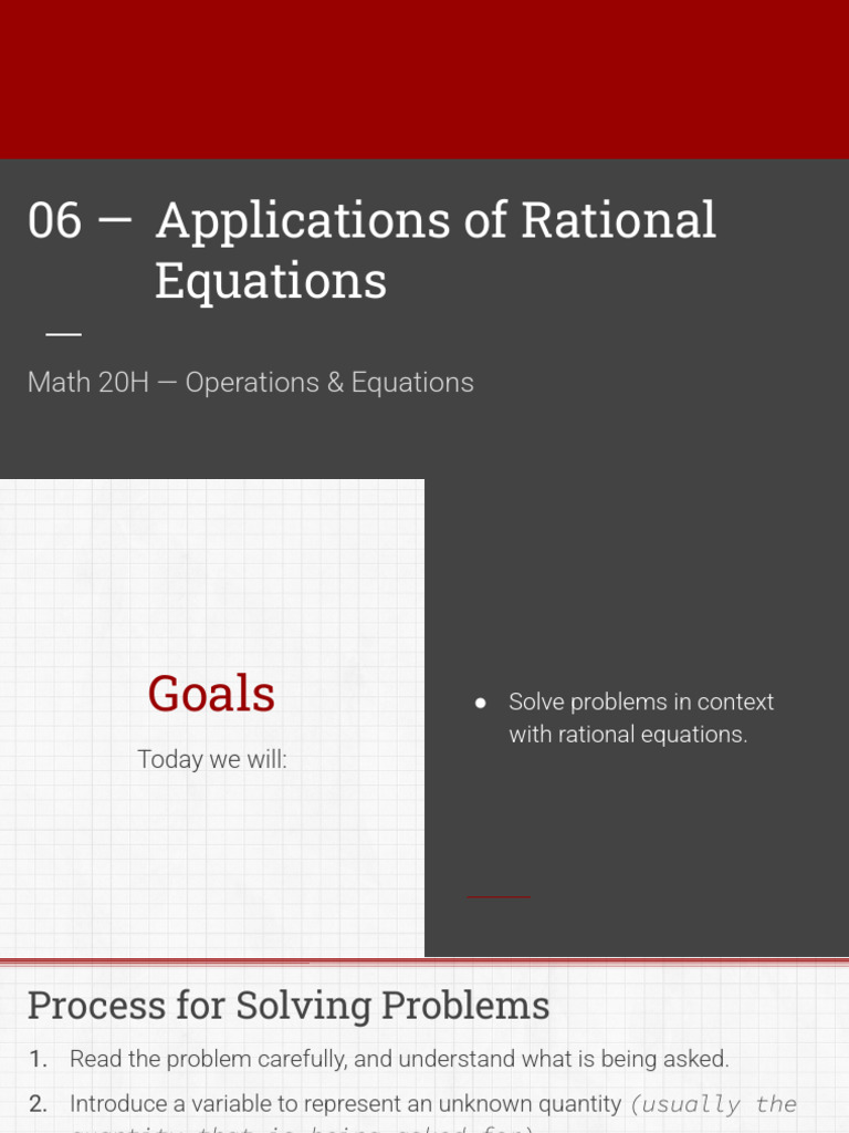 Math 20H - 06 - Applications of Rational Equations | PDF