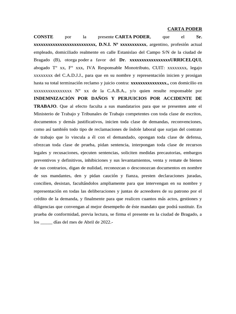 Carta Poder para Reclamo Laboral | PDF