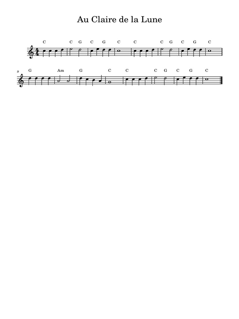 Au Claire de la Lune - Partition | PDF