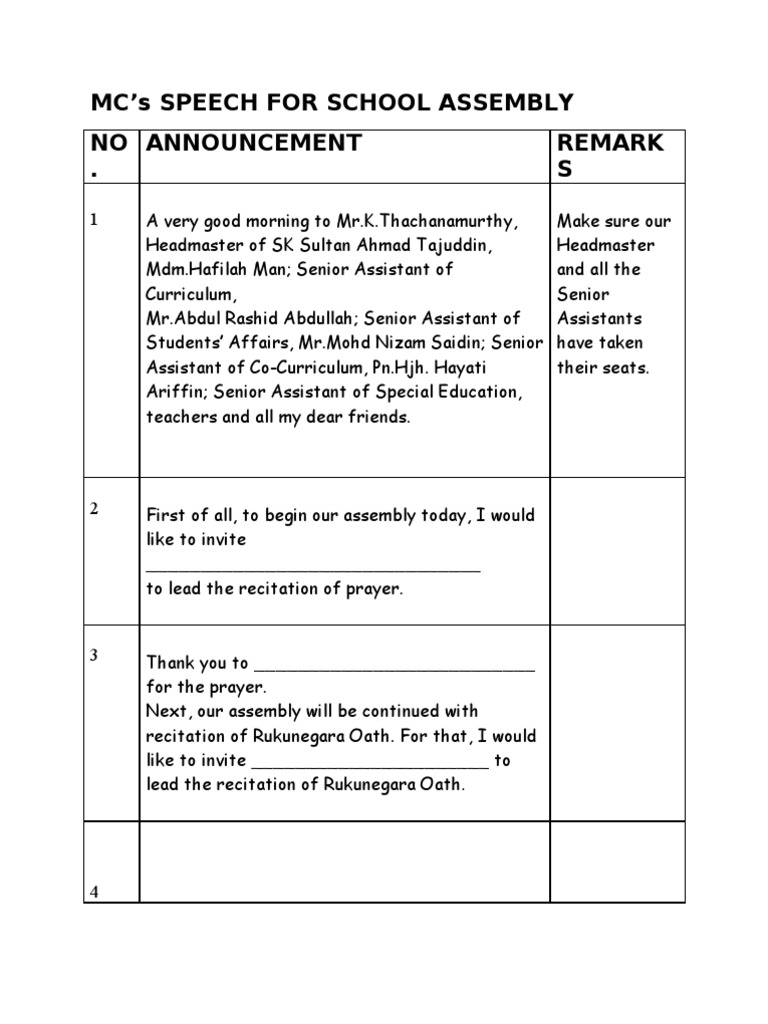 MC Script for School Assembly | PDF