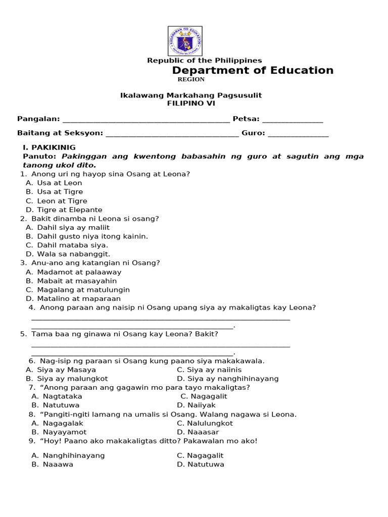 Filipino Periodical Test | PDF