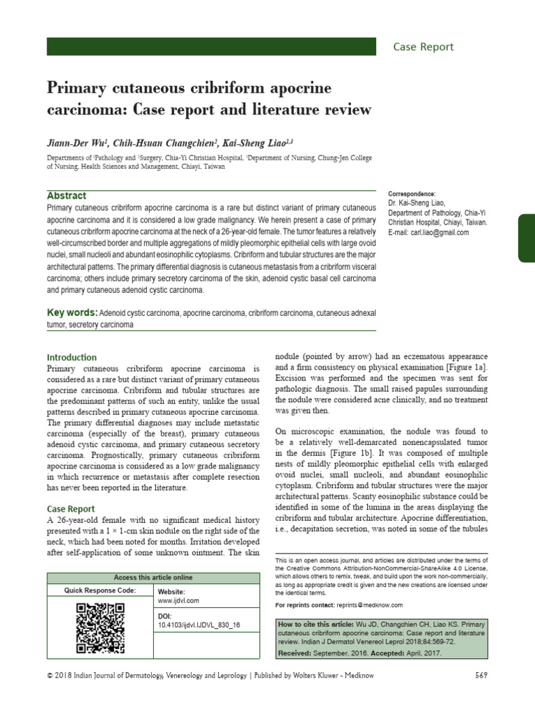 Primary Cutaneous Cribriform Apocrine Carcinoma - Case Report and ...