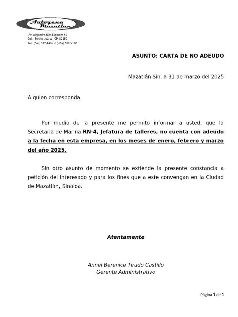 Carta No Adeudo | PDF