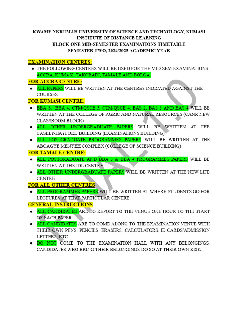 Final Midsem Timetable 2024 - 2025 Sem 2 Block 1 | PDF | Business