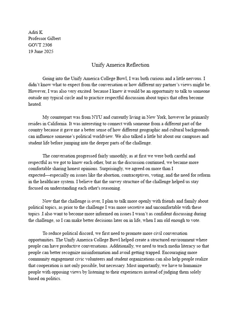 Unify America Reflection | PDF