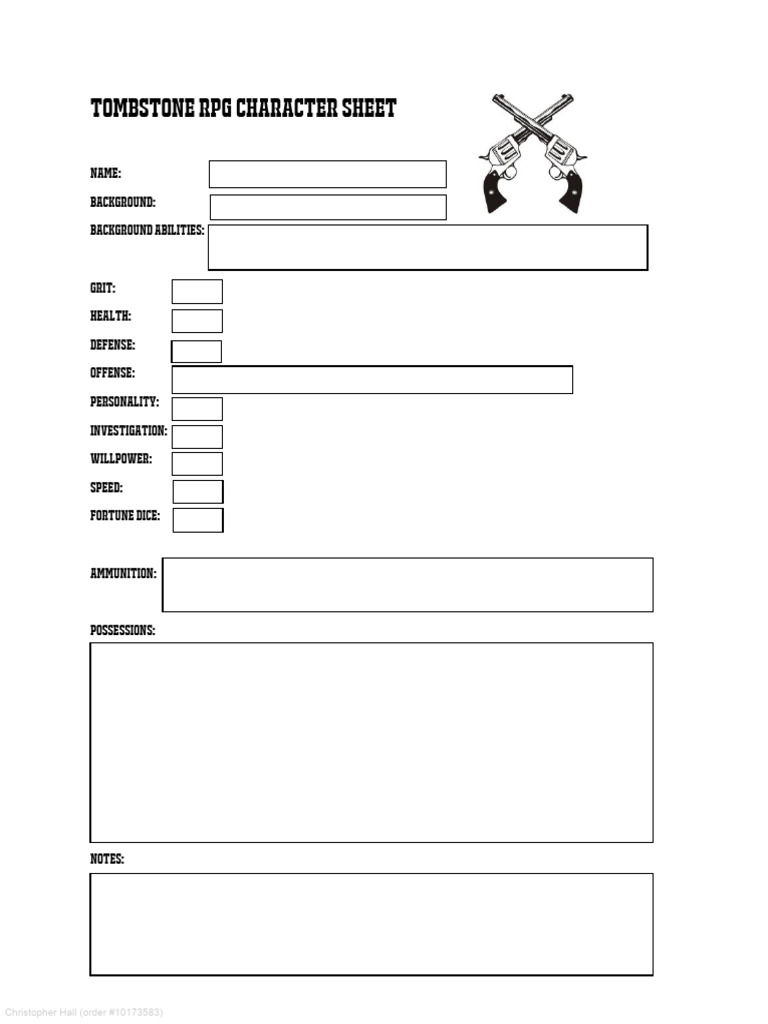Tombstone Character Sheet | PDF
