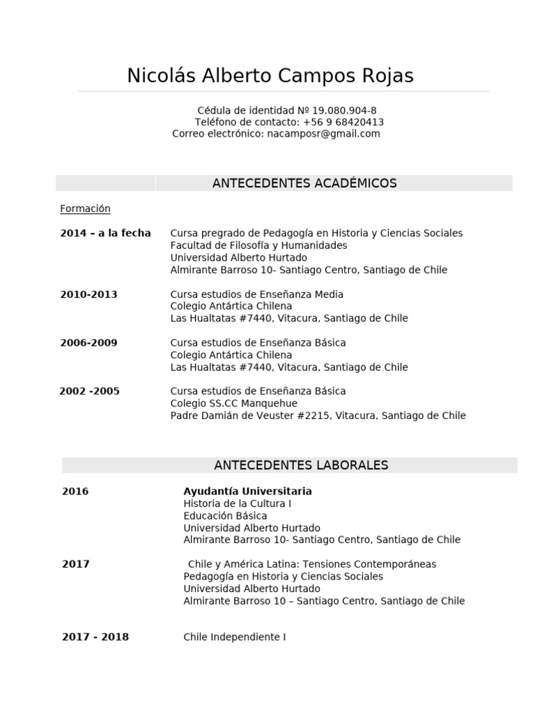 Curriculum Nicolás Campos R 2019 | PDF