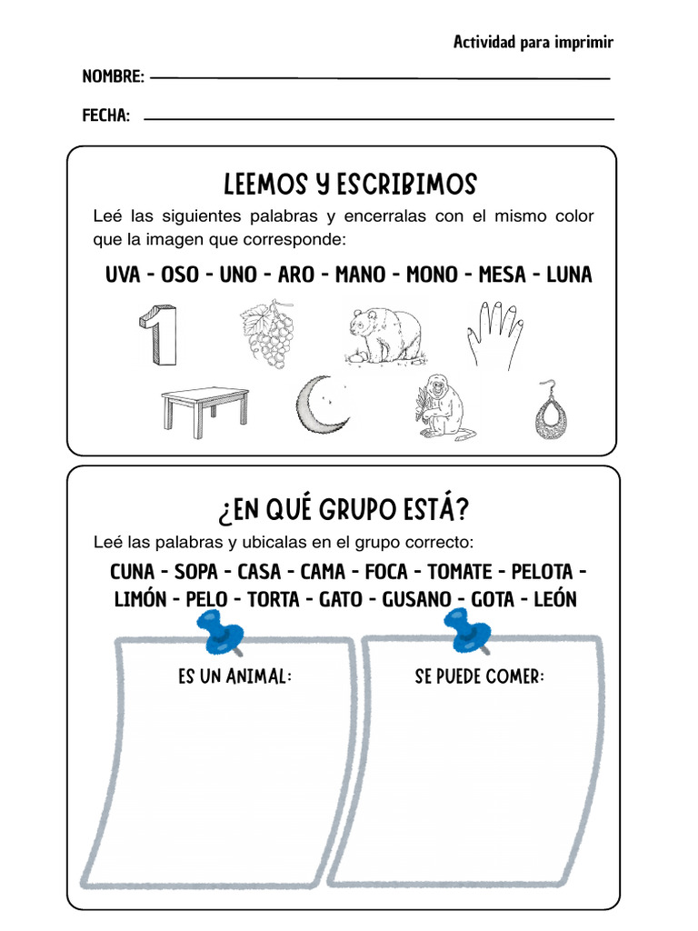 Lectura y Escritura CV - CVC 3 Sílabas | PDF