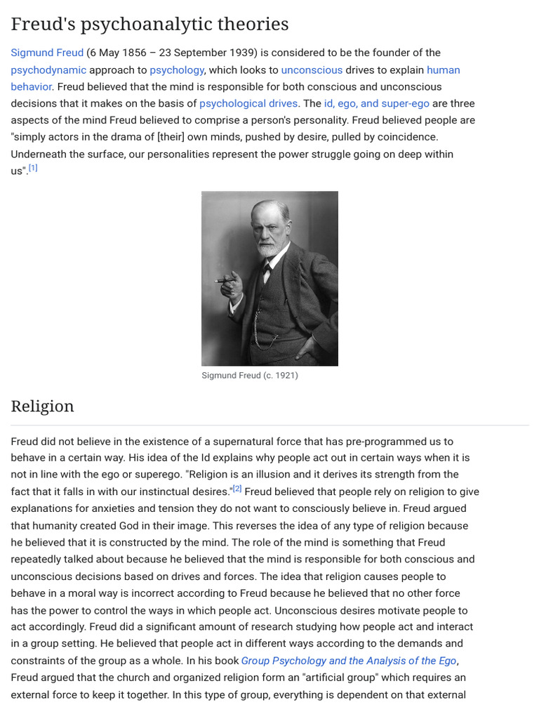Freud's Psychoanalytic Theories - Wikipedia | PDF | Unconscious Mind ...
