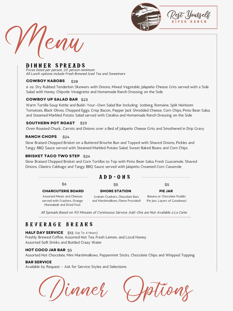 Dinner Menu with Add-Ons and Pricing | PDF