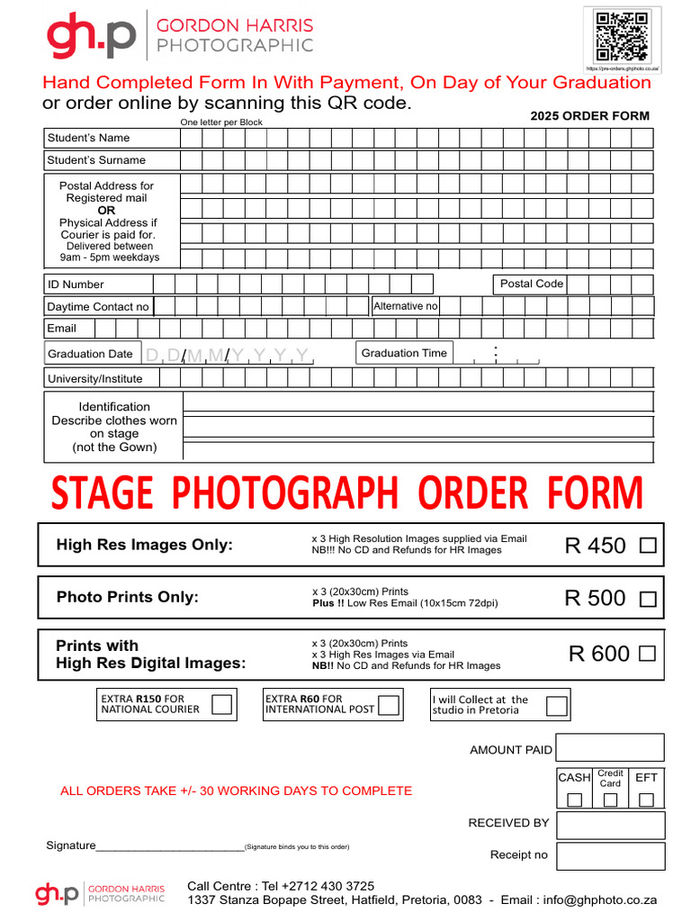 Gordon Harris Photography Order Form 2025 | PDF | Photograph ...