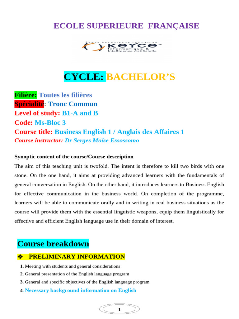 Business English Course Overview | PDF | Adjective | Verb