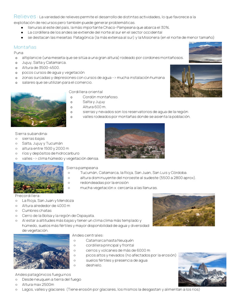 Geografía: Relieves de Argentina | PDF | Andes | Valle