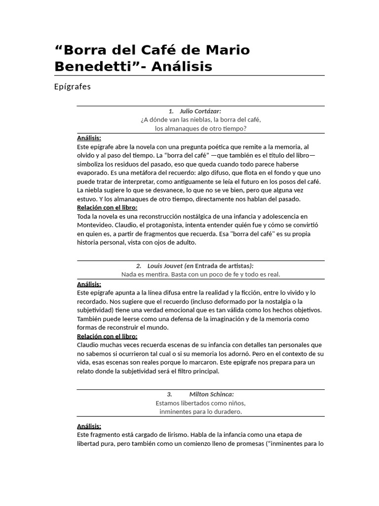 Análisis de "Borra del Café" de Benedetti | PDF | Amor | Claudio