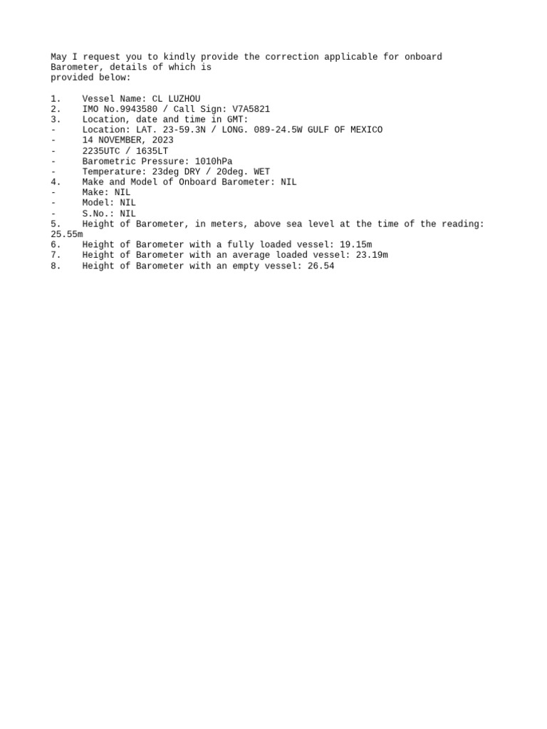 CL Luzhou Barometer Calibration Info. | PDF