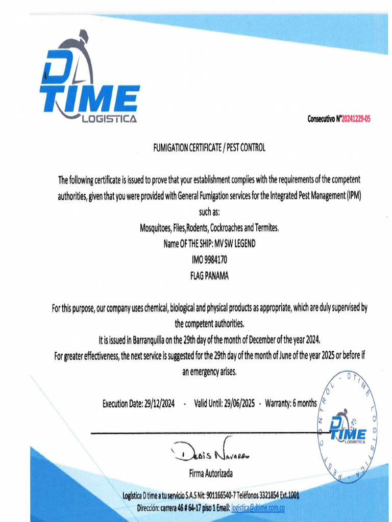 Pest Control & Fumigation Certificate | PDF
